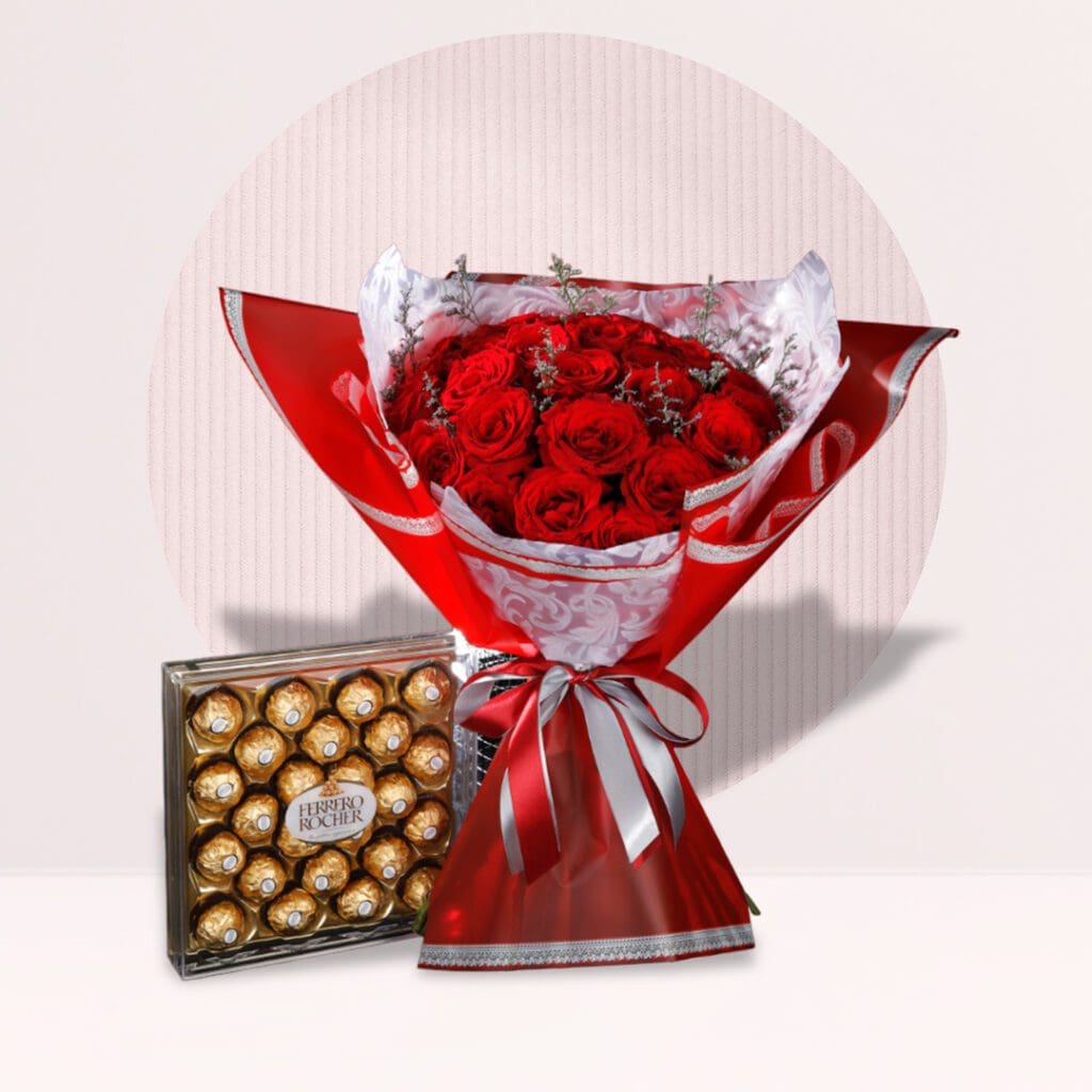 Irresistible Valentine Flower Combo: Bouquet Chocolate Gifts