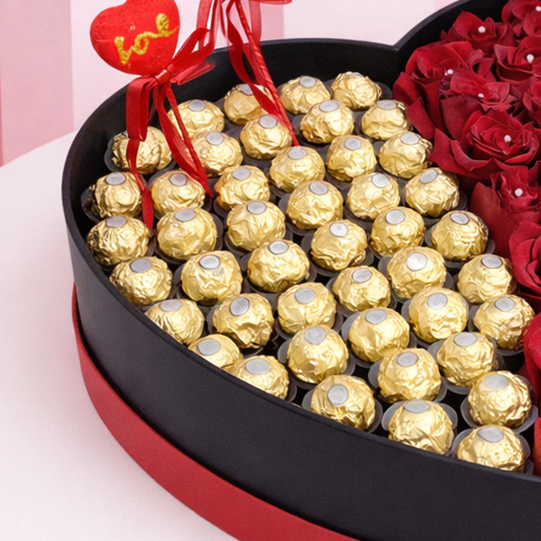Red Roses Ferrero Heart Box | Same-Day Delivery KL